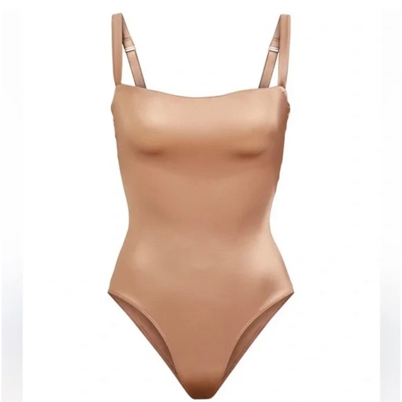 SKIMS | Tops | Skims Shiny Stretch Satin Smoothing Bodysuit Nude 4x ...